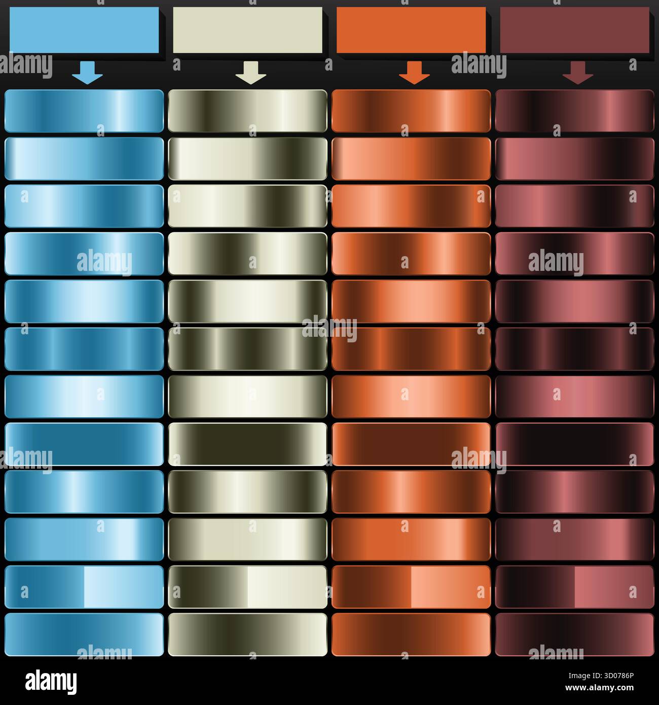 Blue Ivory Brown and Maroon Metallic Gradient Swatch Pack Stock Vector ...