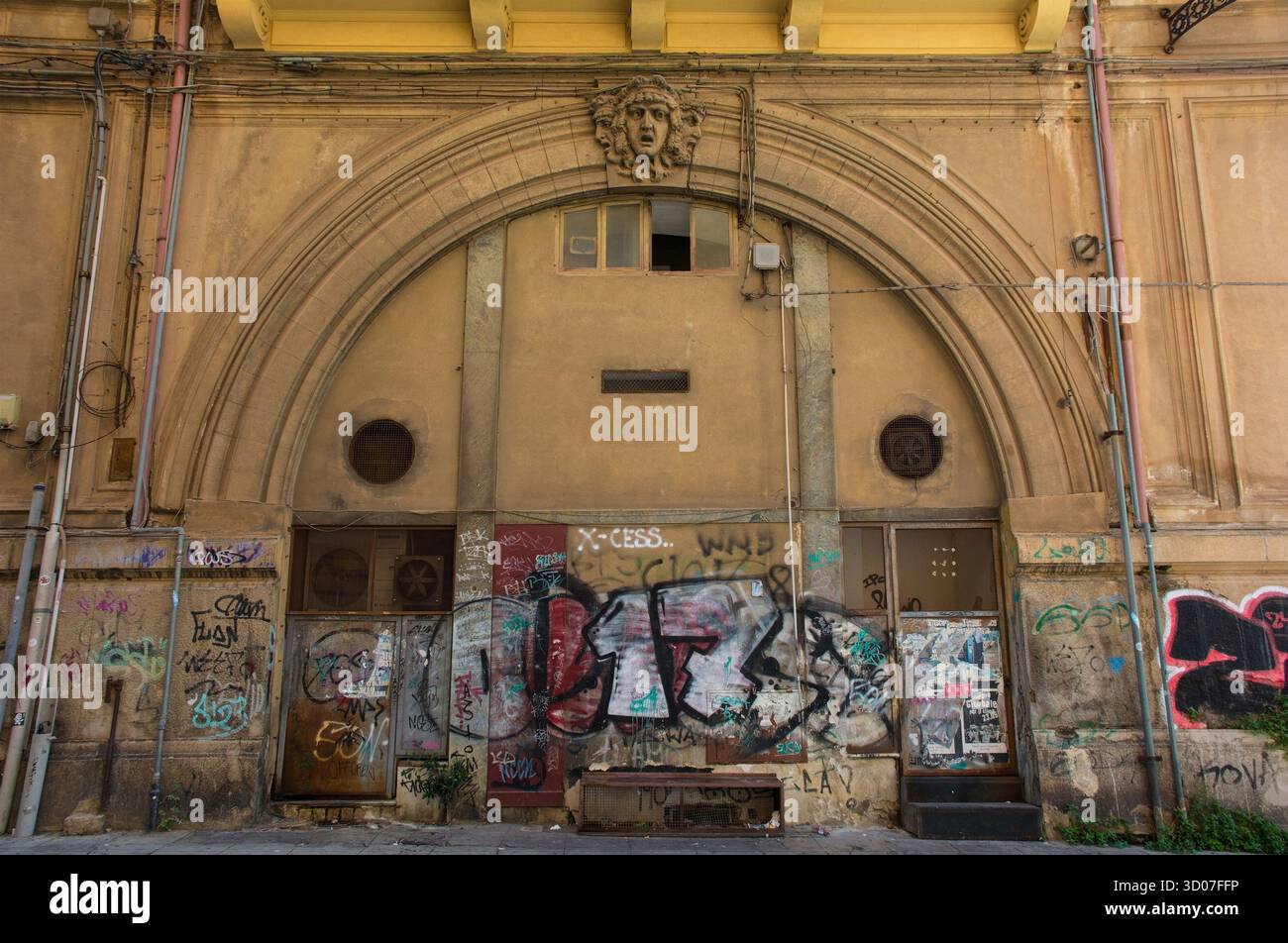 Palermo, Italy - May 17 2025. Imposing archway constructed from ...