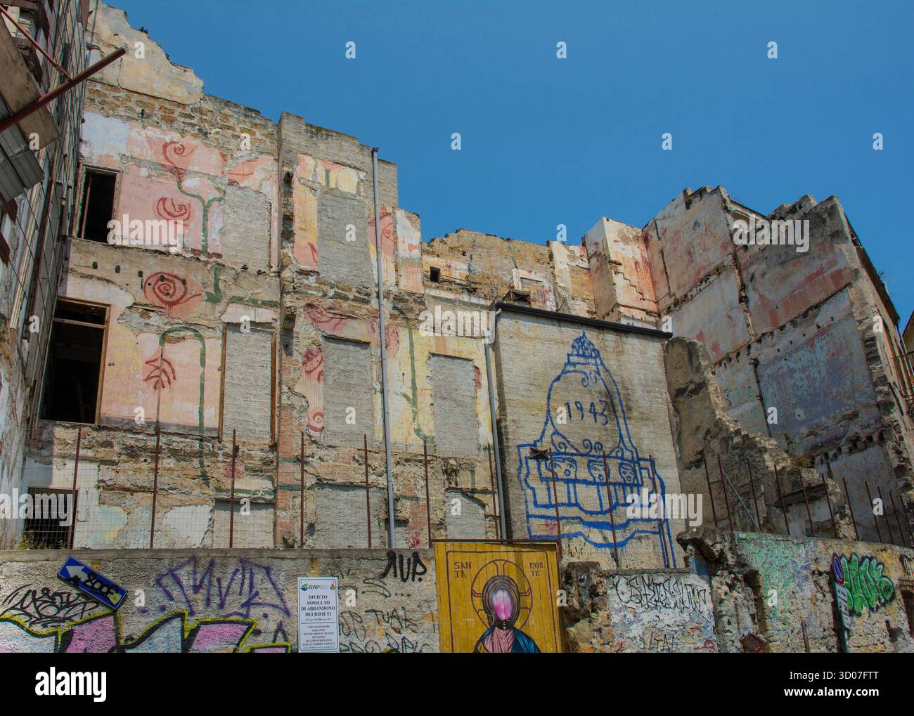 Palermo, Sicily – May 18 2025. The shell of an old residential building ...