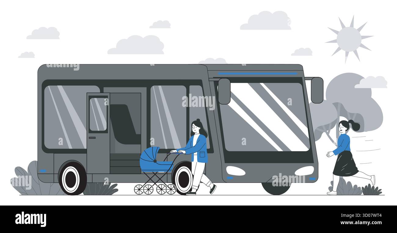 Pushing bus Stock Vector Images - Alamy