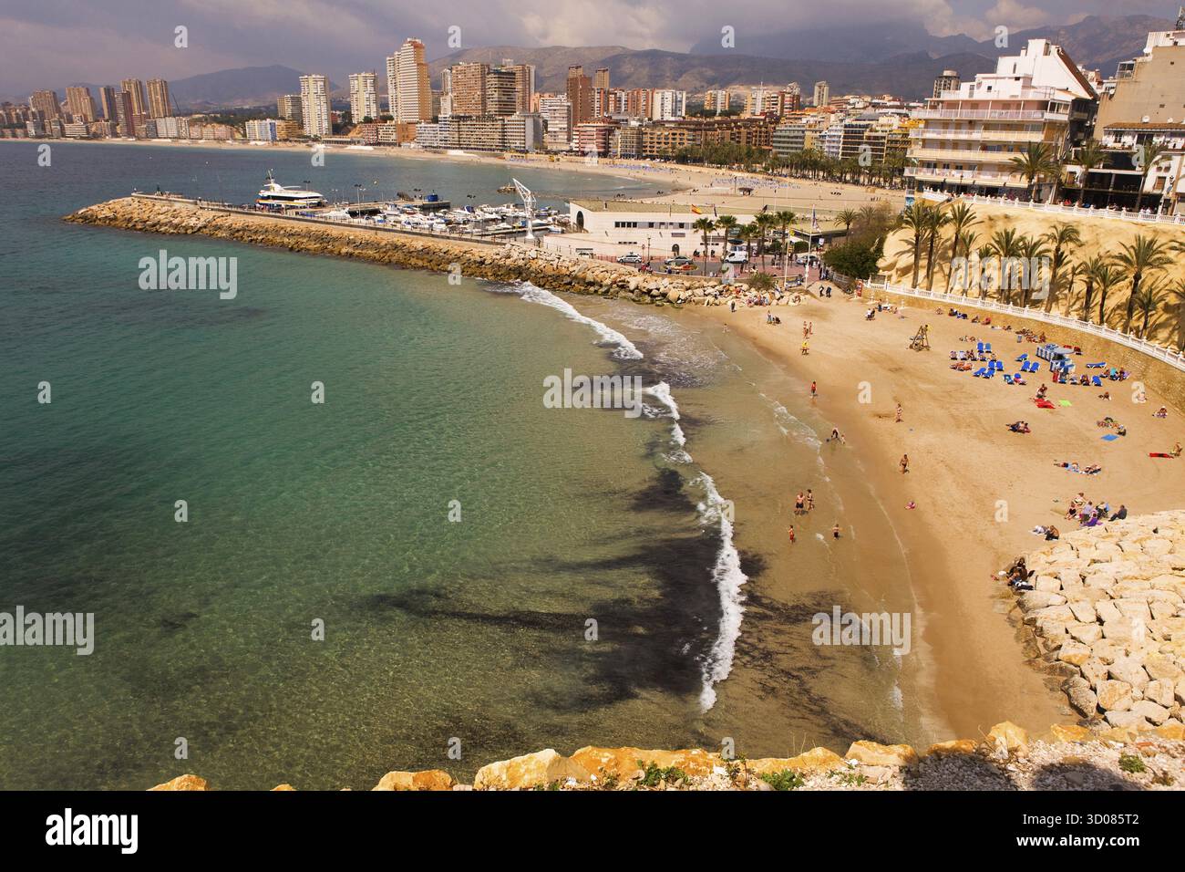 Seafront, beach, port, Benidorm, Valencia, Costa Blanca, Spain Stock ...