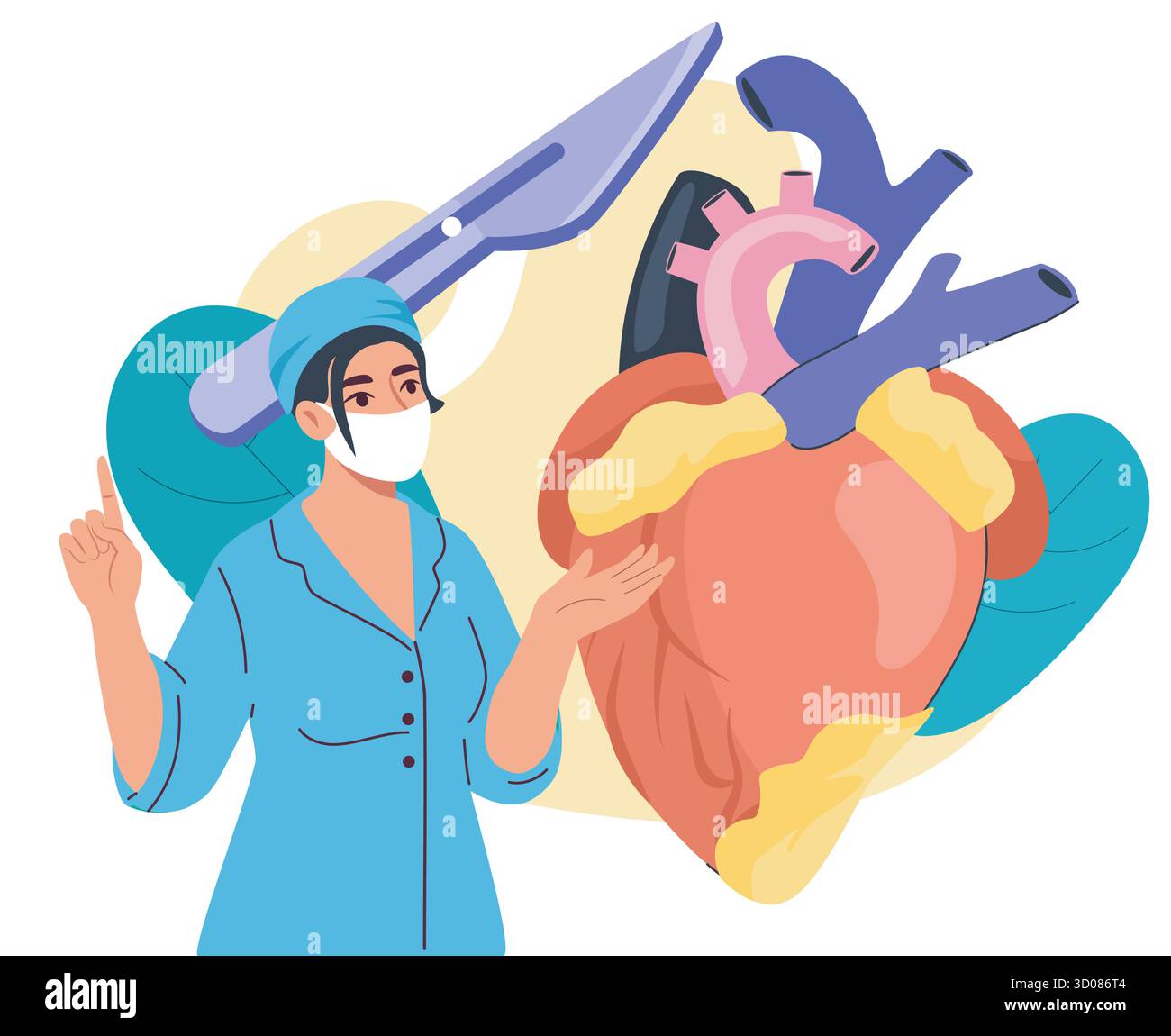 Surgeon with anatomical heart diagram. Vector illustration Stock Vector ...