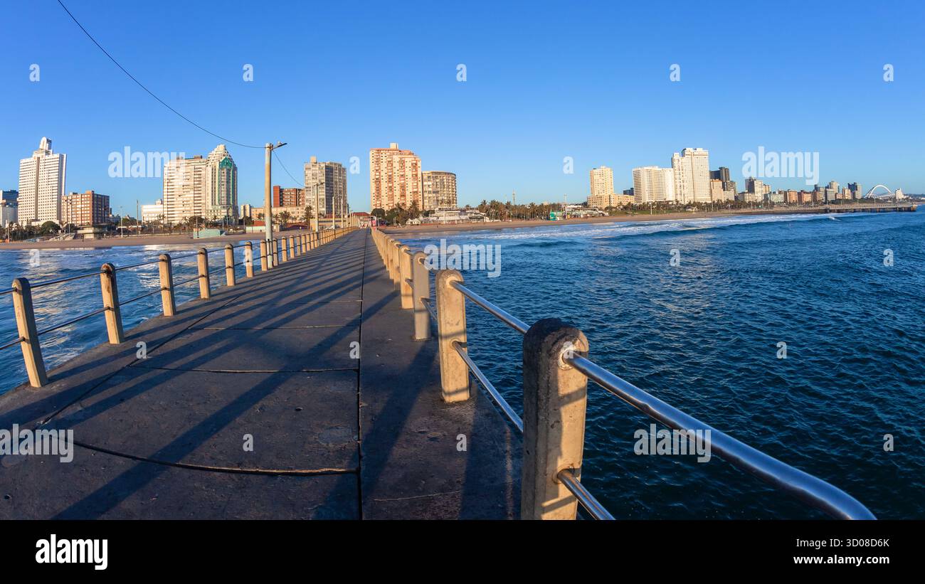 Durban beachfront perspective from North Beach pier jetty morning blue ...