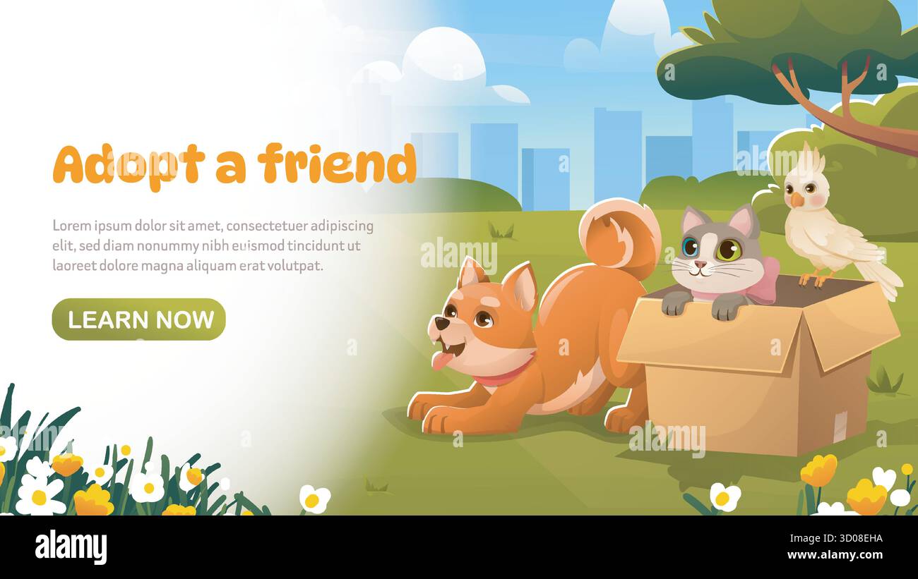 Adopt a friend animal campaign banner. Vector illustration Stock Vector ...