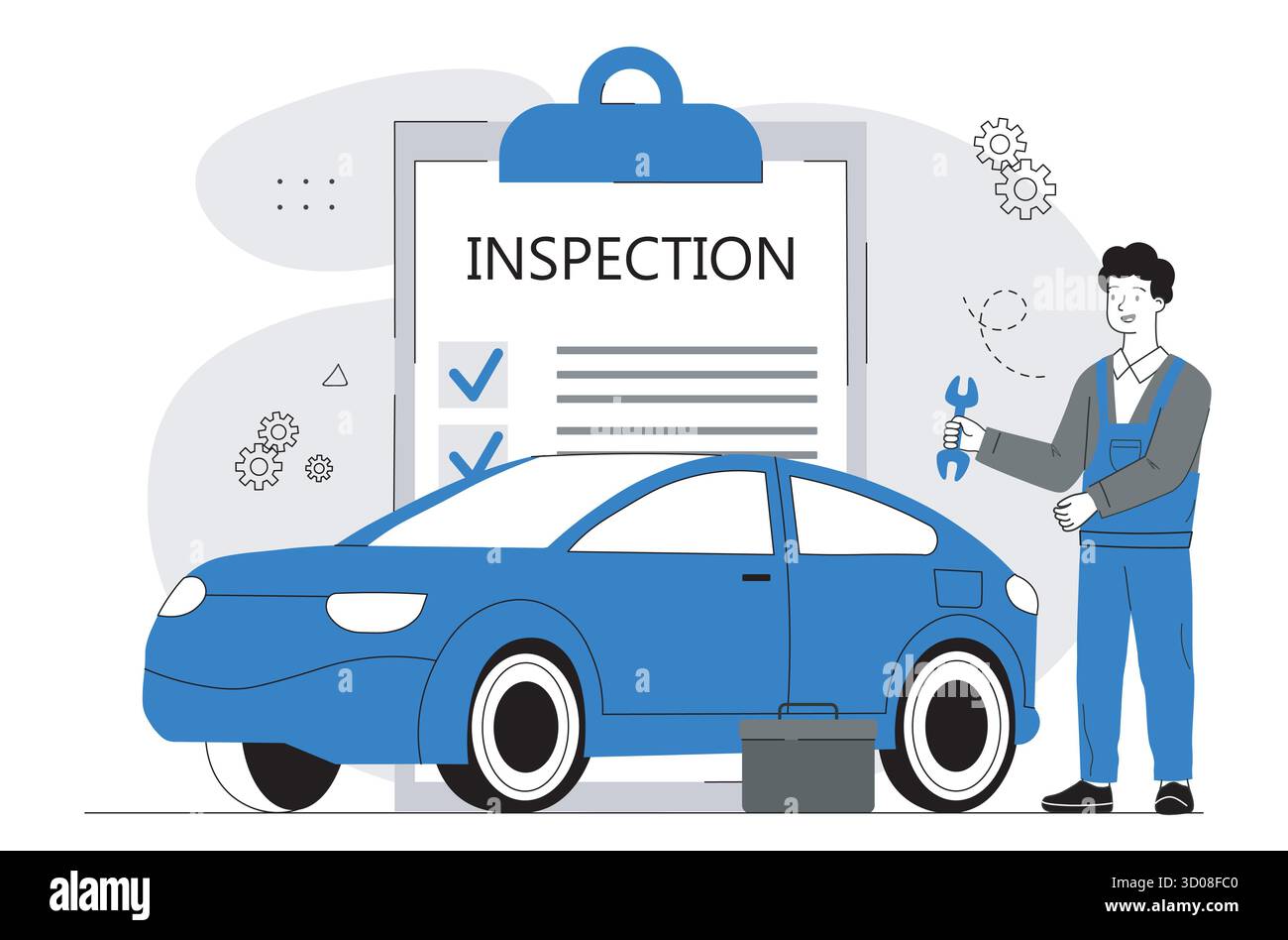 Car inspection with mechanic concept. Vector illustration Stock Vector ...