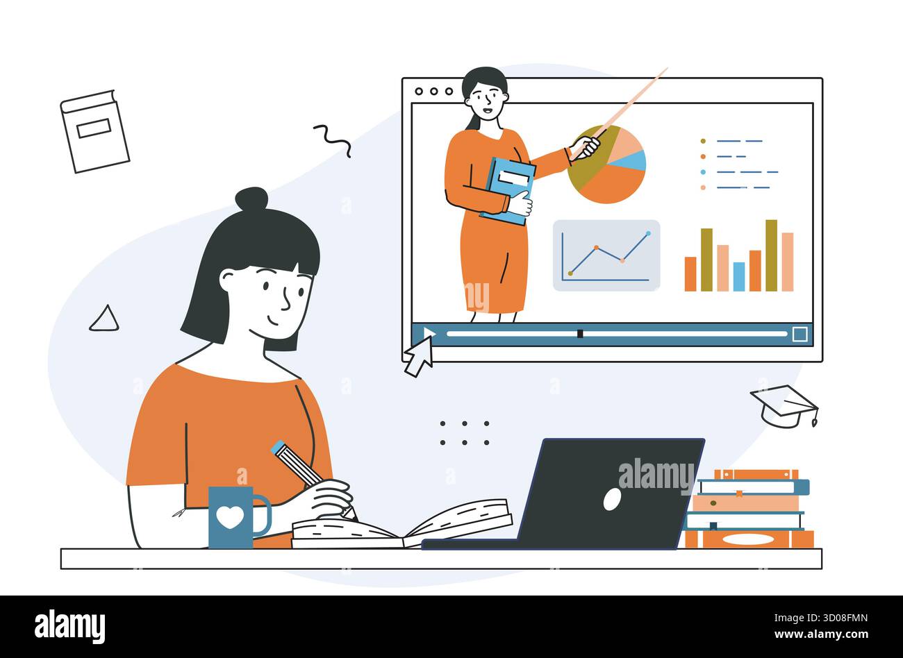 Female student virtual learning Stock Vector Images - Alamy