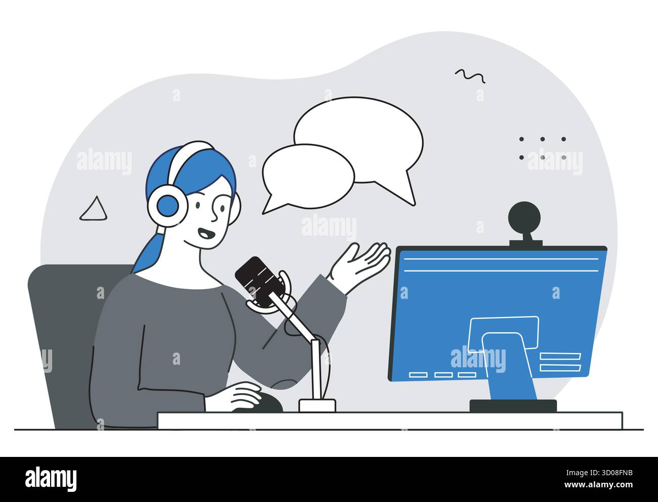 Woman podcasting microphone setup Stock Vector Images - Alamy