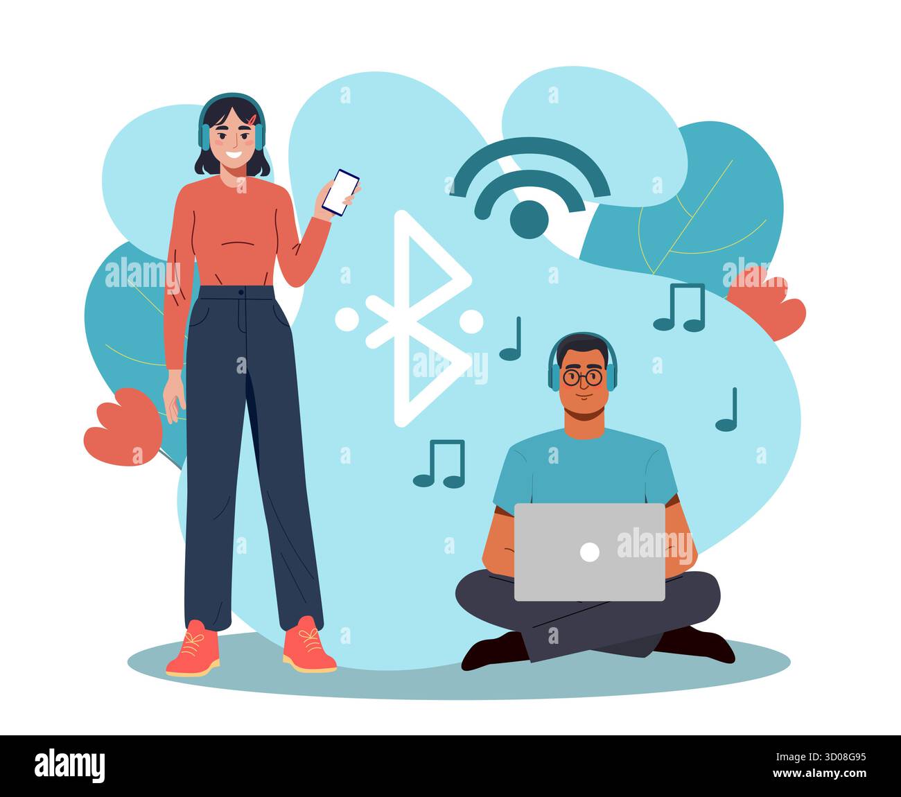 Wireless music sharing via Bluetooth. Vector illustration Stock Vector ...