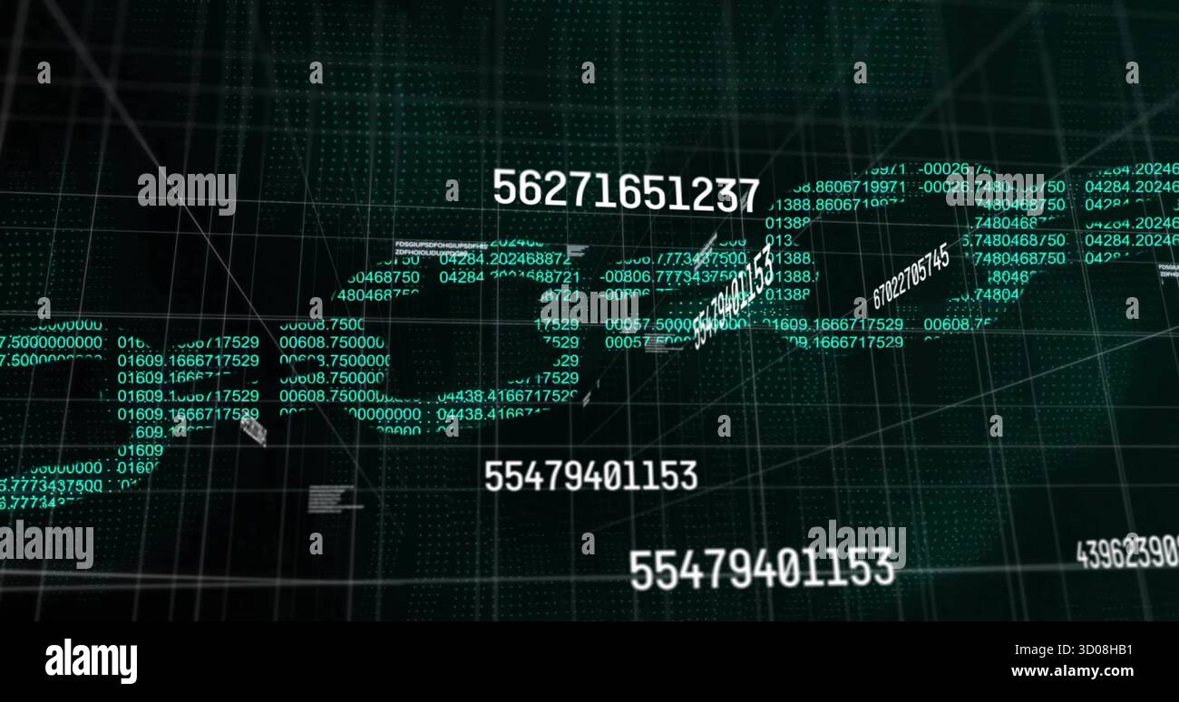 Floating numerical sequence 56271651237 hovering in virtual tunnel grid ...