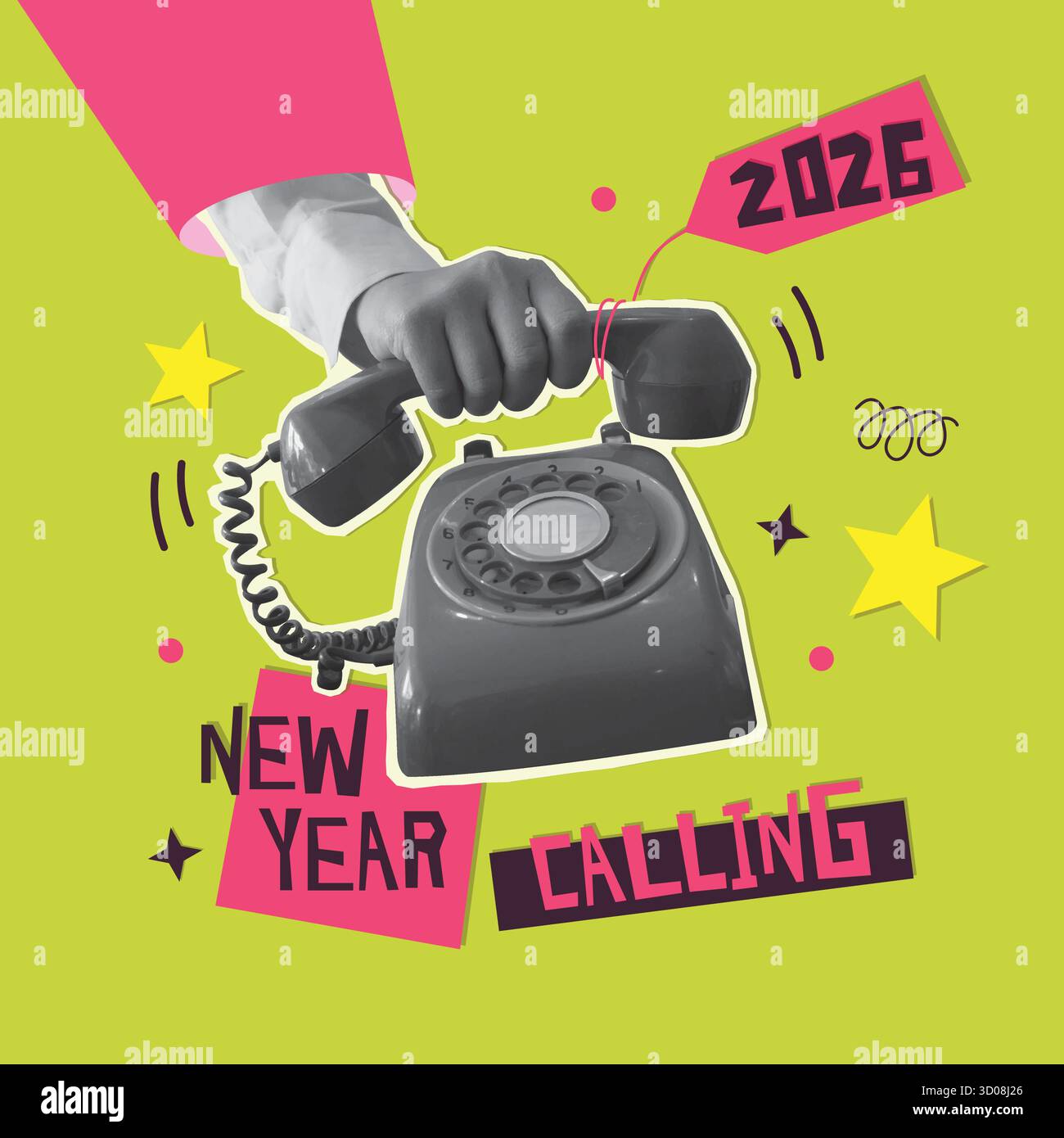 New Year celebration calling with retro phone elements. Vector ...