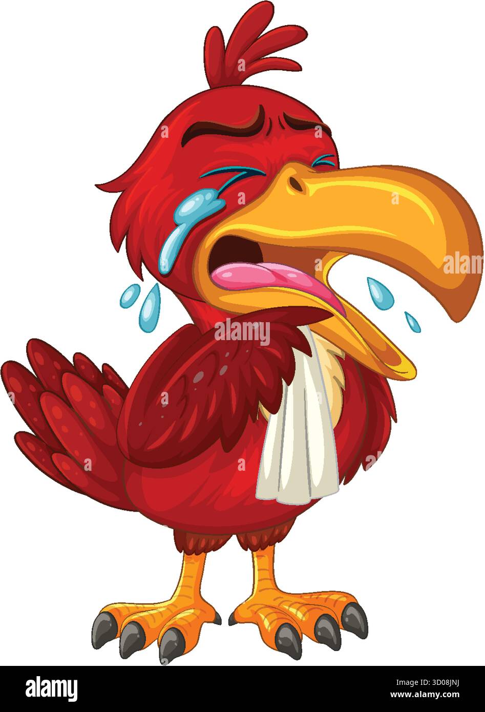 Vector illustration of a red bird crying with tears, expressive face ...
