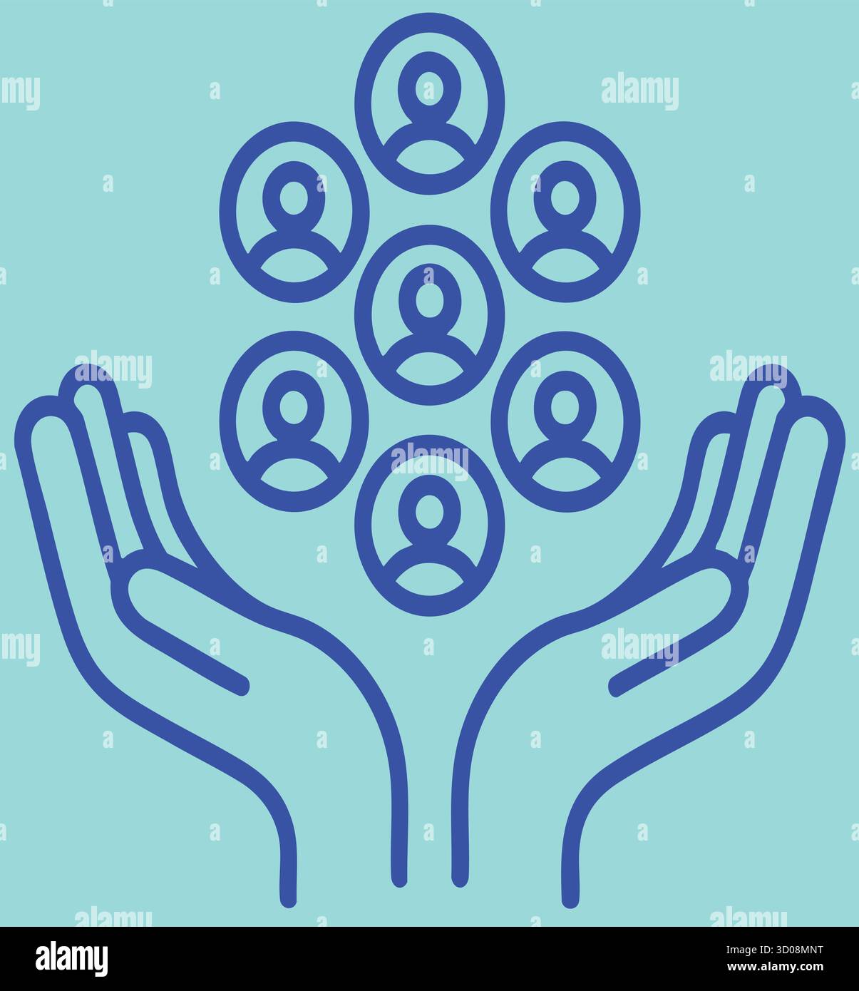 Caring hands gently support a group of diverse people icons ...