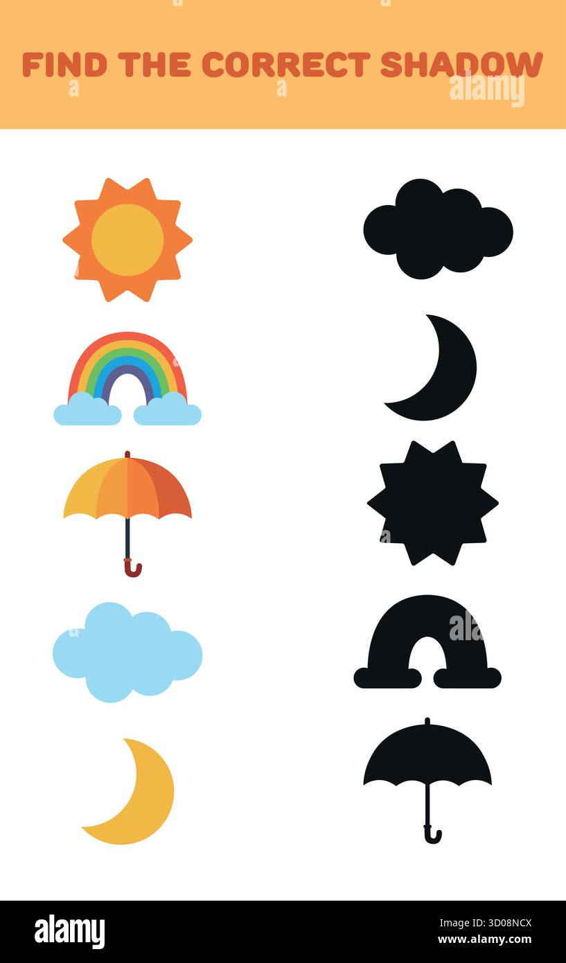 Find the right shadow. Weather elements. Educational games for children ...