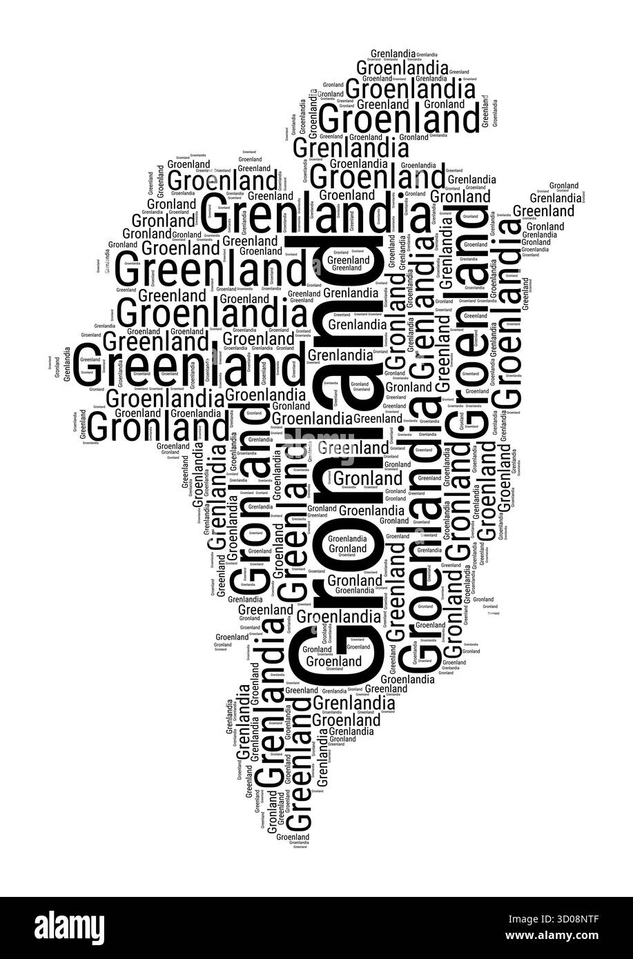 Black and white word cloud in Greenland shape. Simple typography style ...