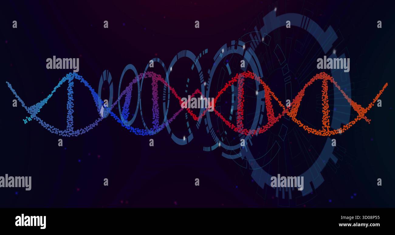 Floating DNA double helix streaming as data points in sci-fi space ...