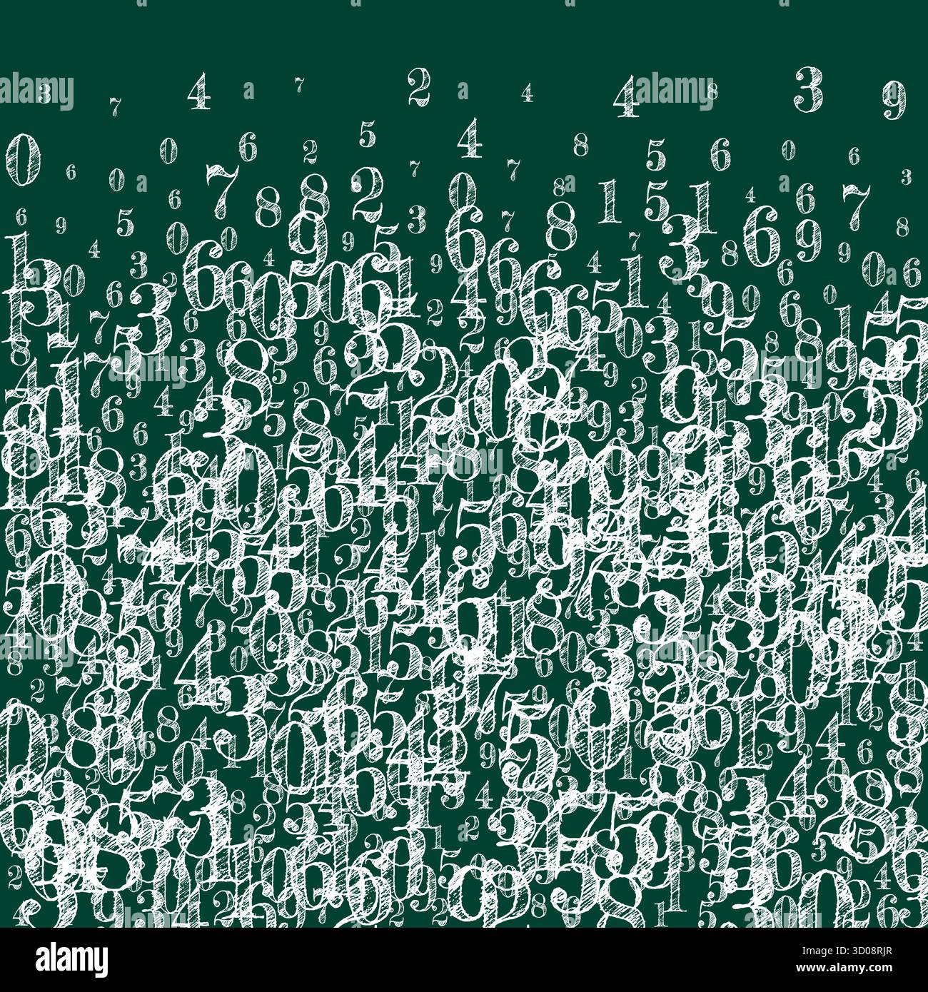 Scattered numbers. White chalk digits flying chaotic. Back to school ...
