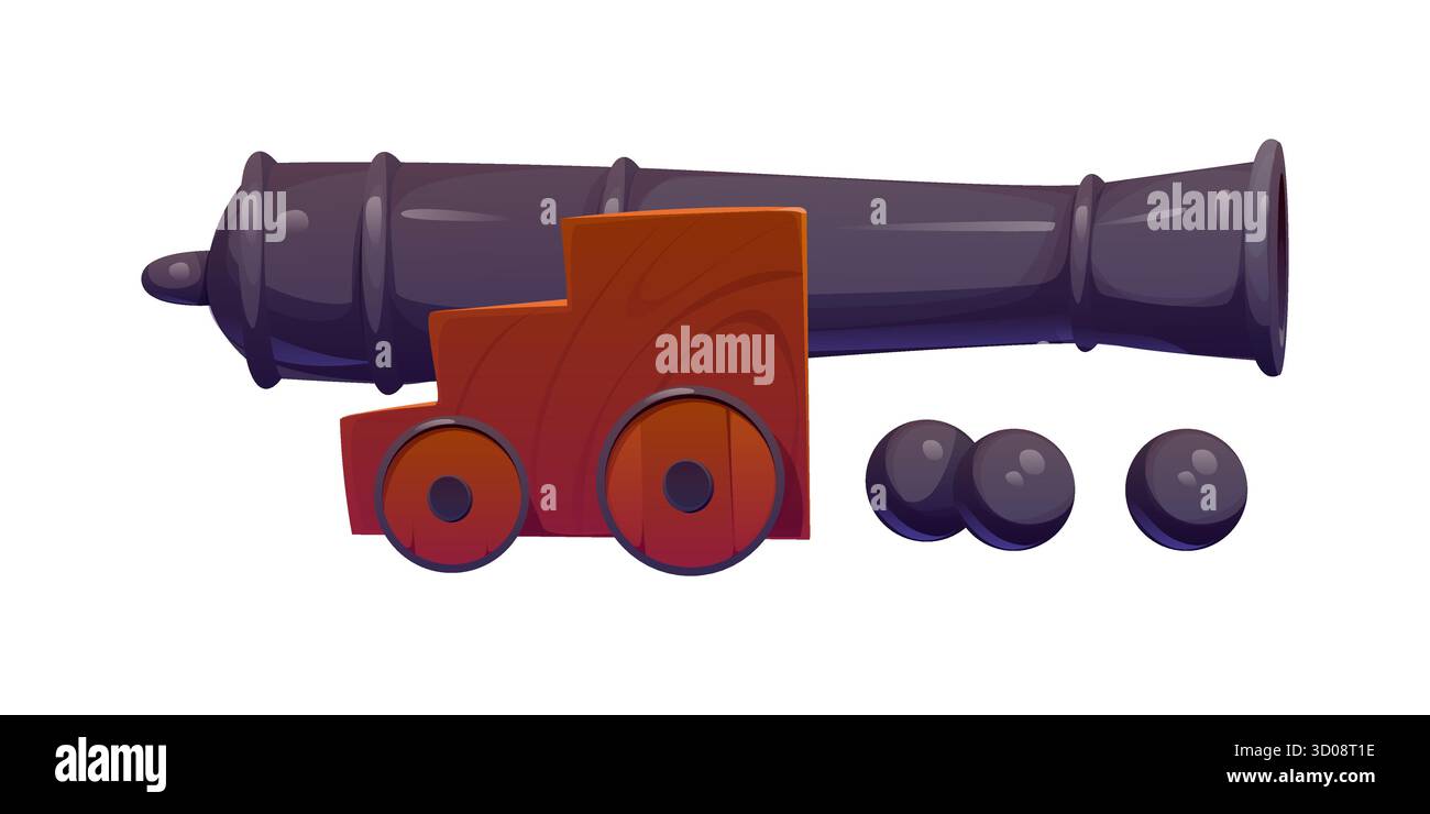 Corsair pirate cartoon cannon firearm weapon. Filibuster sail ship 18th ...