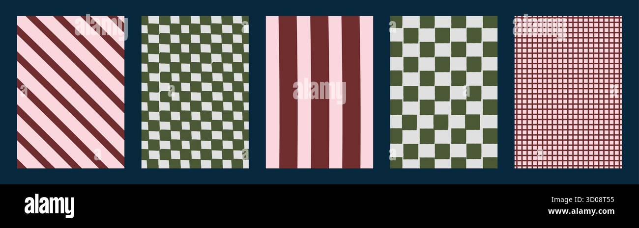 Retro Christmas background patterns set with vintage stripes ...