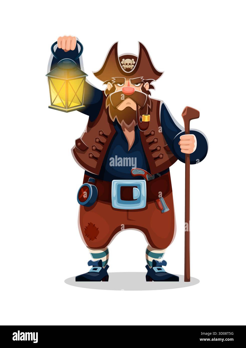 Corsair pirate captain with lantern cartoon character. Filibuster ...