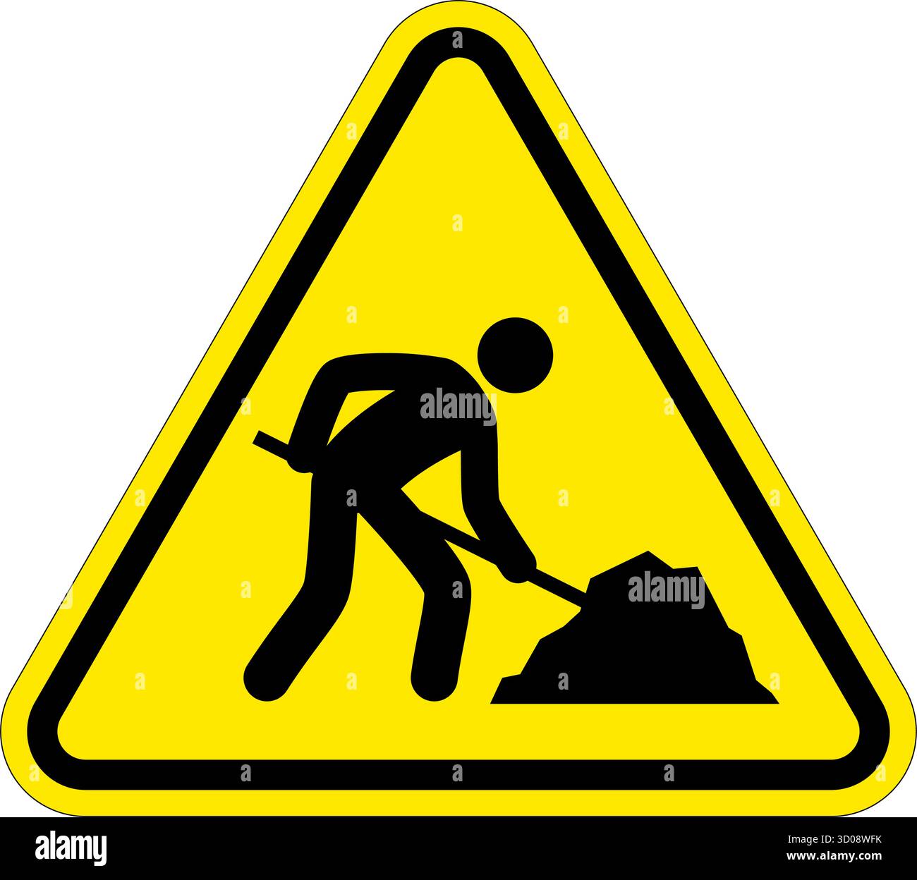 classic roadwork men at work hazard warning sign in yellow triangle ...