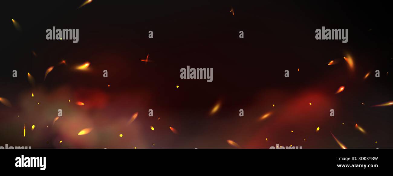 Fire spark background with glowing flame particles and smoke effect on ...