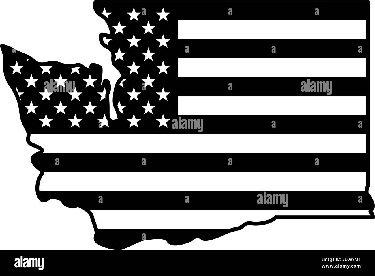 washington WA state map shape with usa flag black and white simplified ...