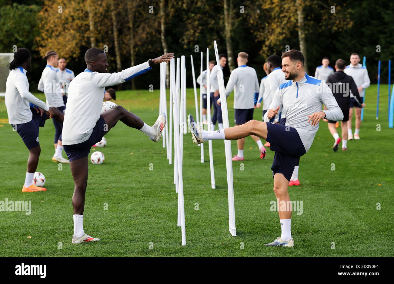 Rangers players during a training session at Rangers Training Centre ...