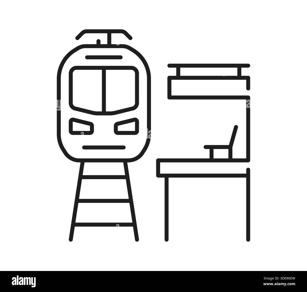 Railroad and railway icon of train or subway metro station, vector line ...