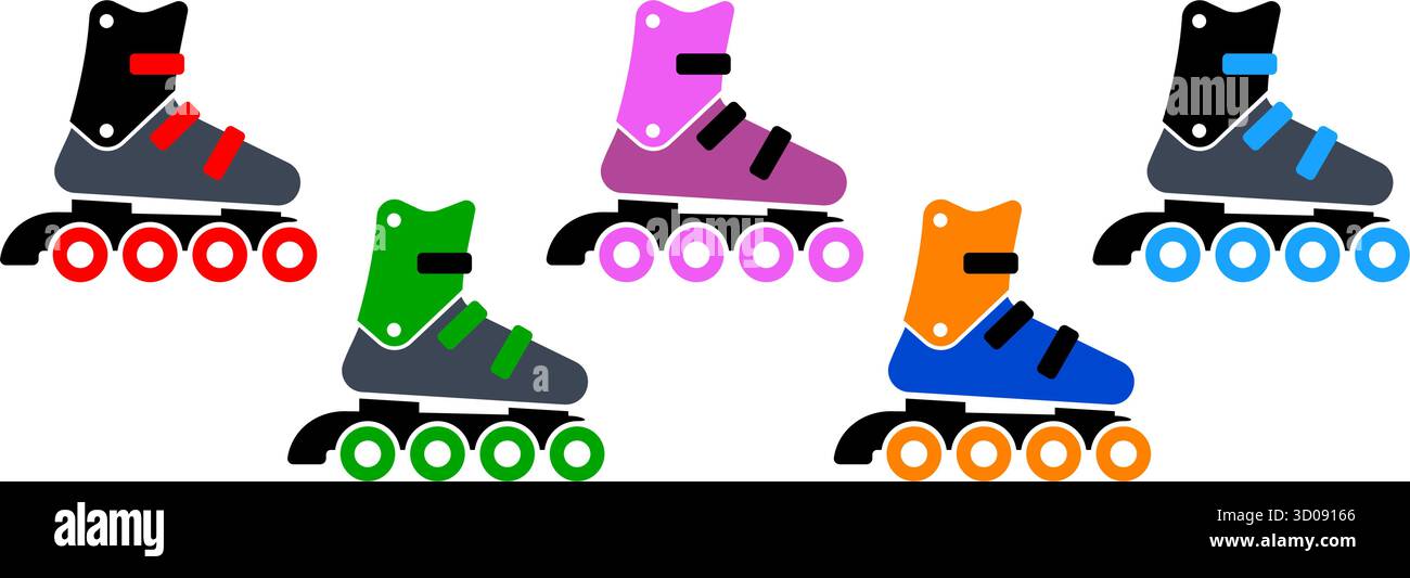 inline skate side view simple color set of 5 icon symbol vector on ...