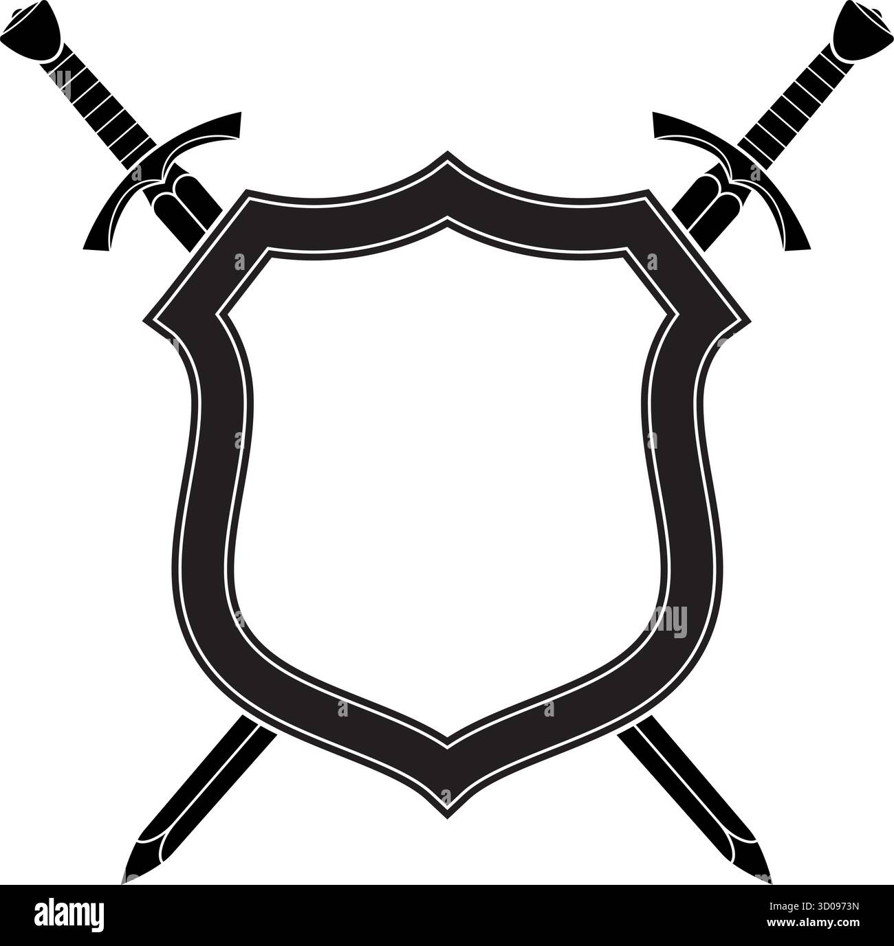 classic medieval european twin crossed realistic swords with shield ...