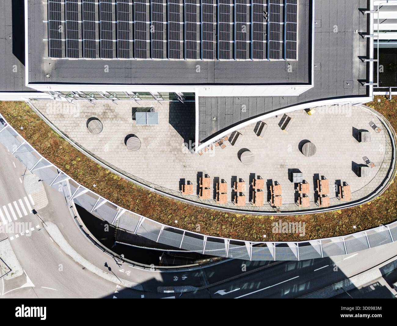 An aerial view showcasing a contemporary office building in Molndal ...