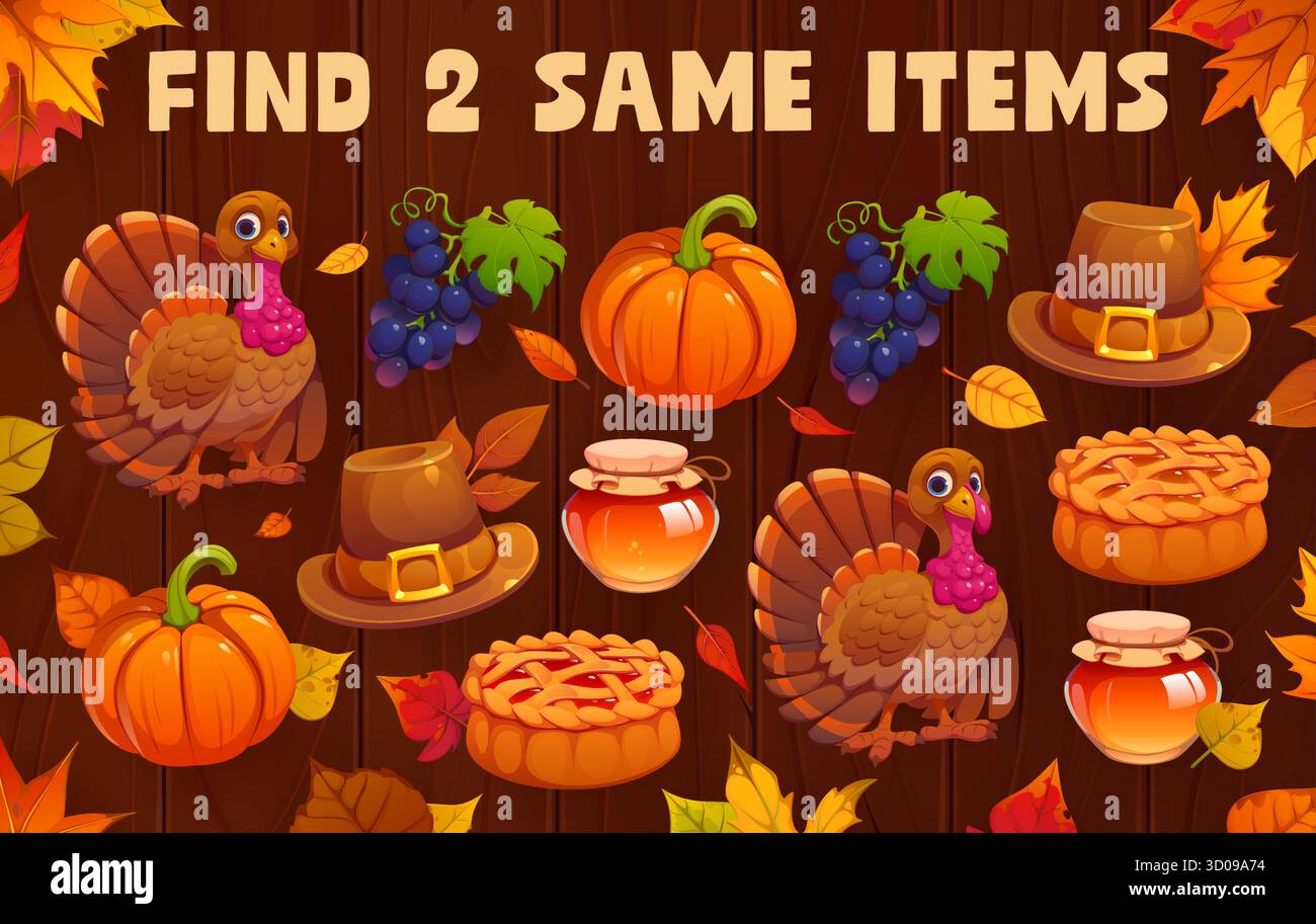 Festive thanksgiving game sheet to match pairs of identical items such ...
