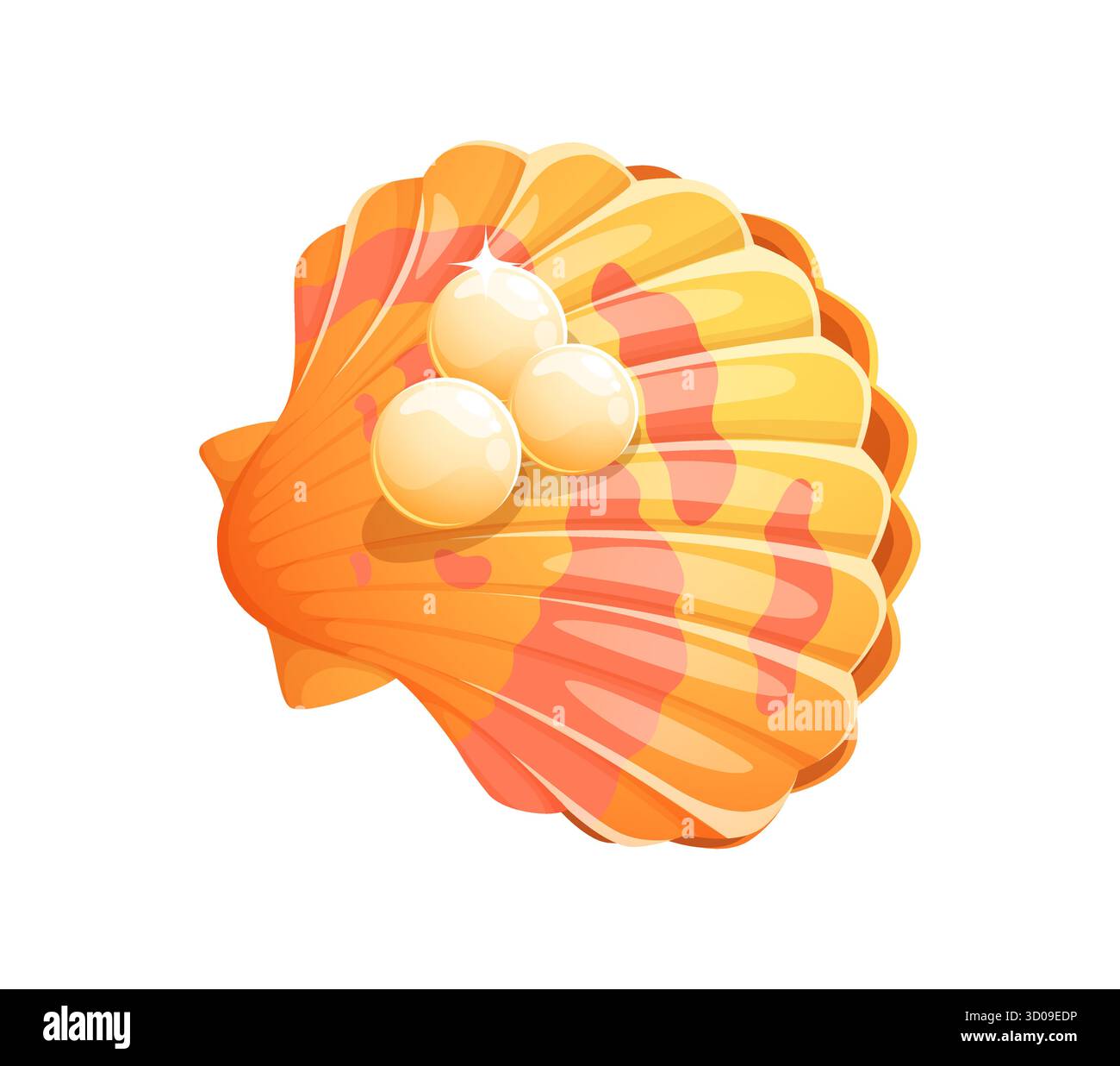 Cartoon marine yellow pearl shell or oyster clam. Underwater life ...