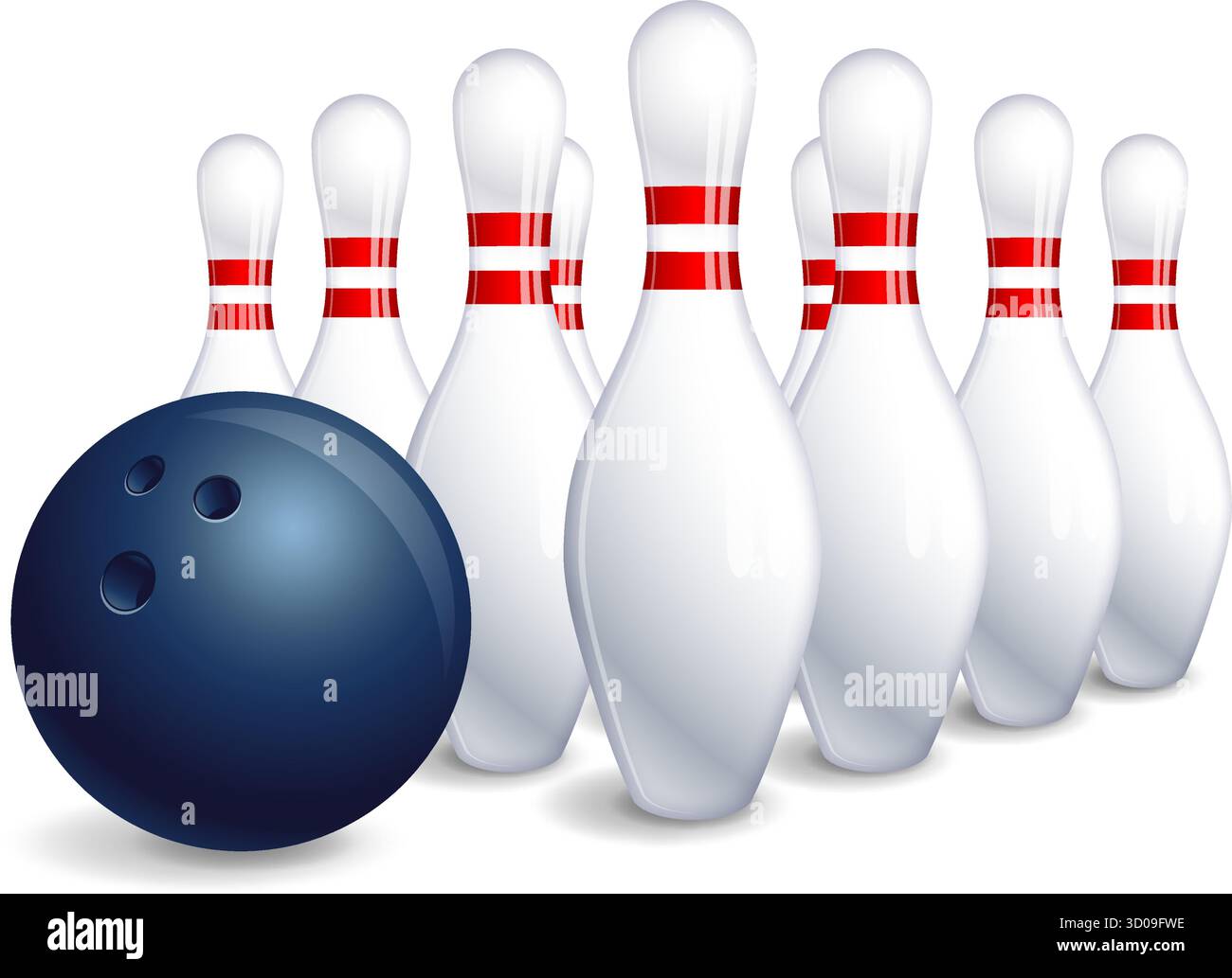 classic realistic ten pin tenpin bowling ball and pins group set up in ...