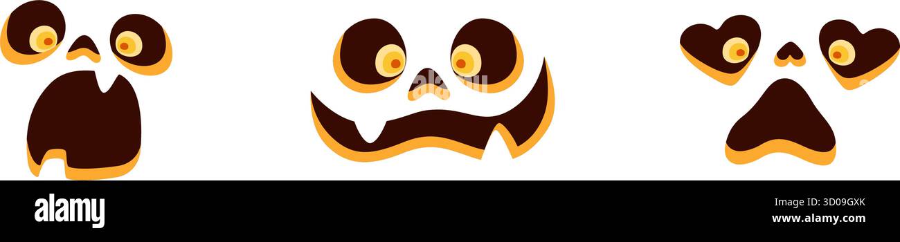 Spooky Halloween pumpkin faces set. various expressions. cartoon flat ...