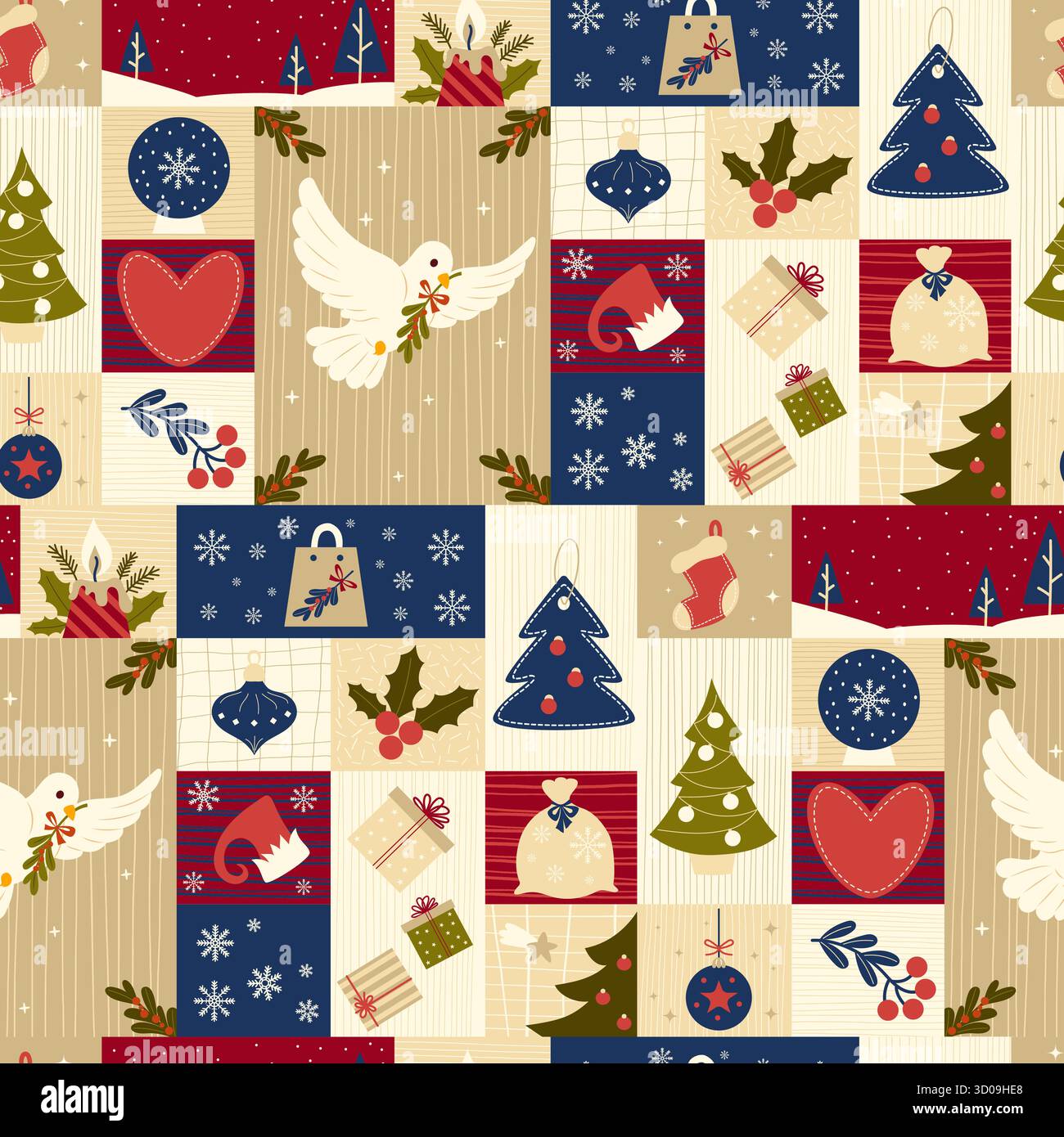 Christmas Seamless pattern. New Year Geometric Tiles Ornament with ...