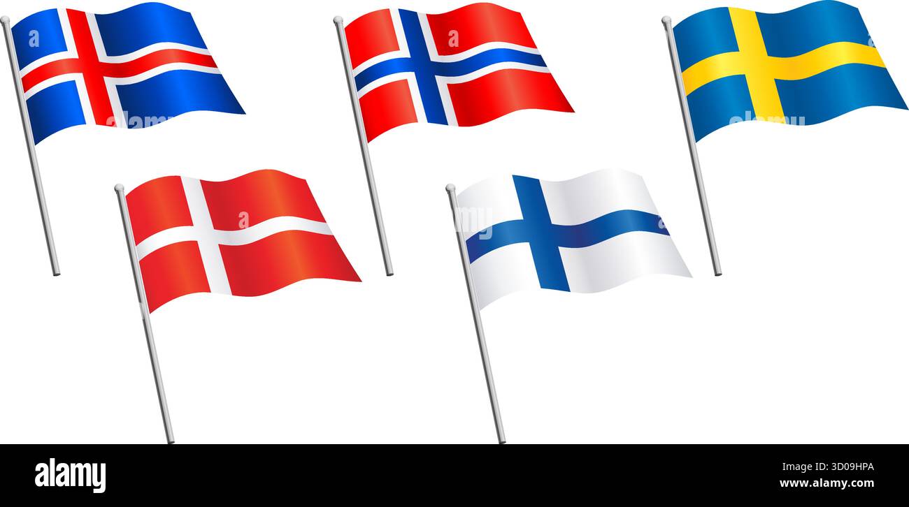 Flying scandinavian flags on Stock Vector Images - Alamy