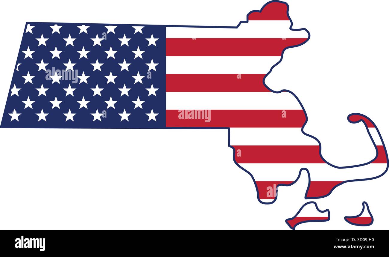 massachusetts MA state map shape with USA american flag simplified USA ...