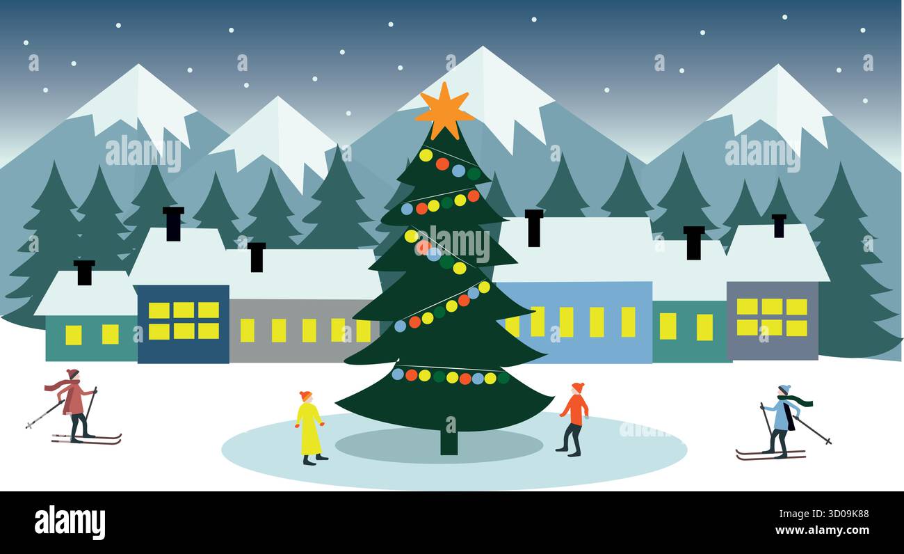 Christmas tree street decorated Stock Vector Images - Alamy