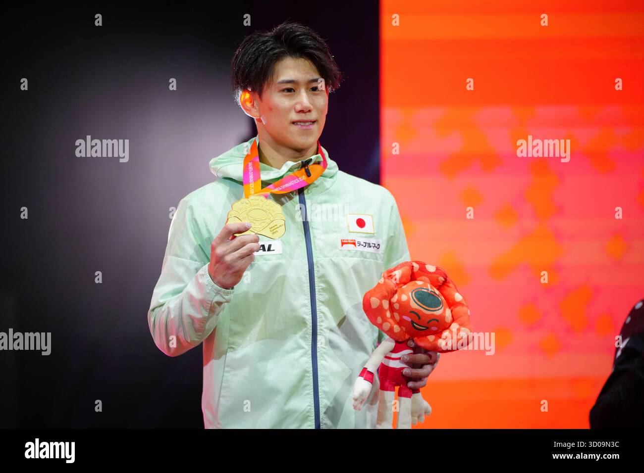 Daiki Hashimoto of Japan gold medalist poses during the medal ceremony ...