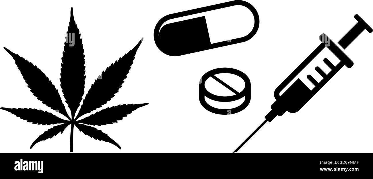 various classic simple recreational, drugs and narcotics icons vector ...