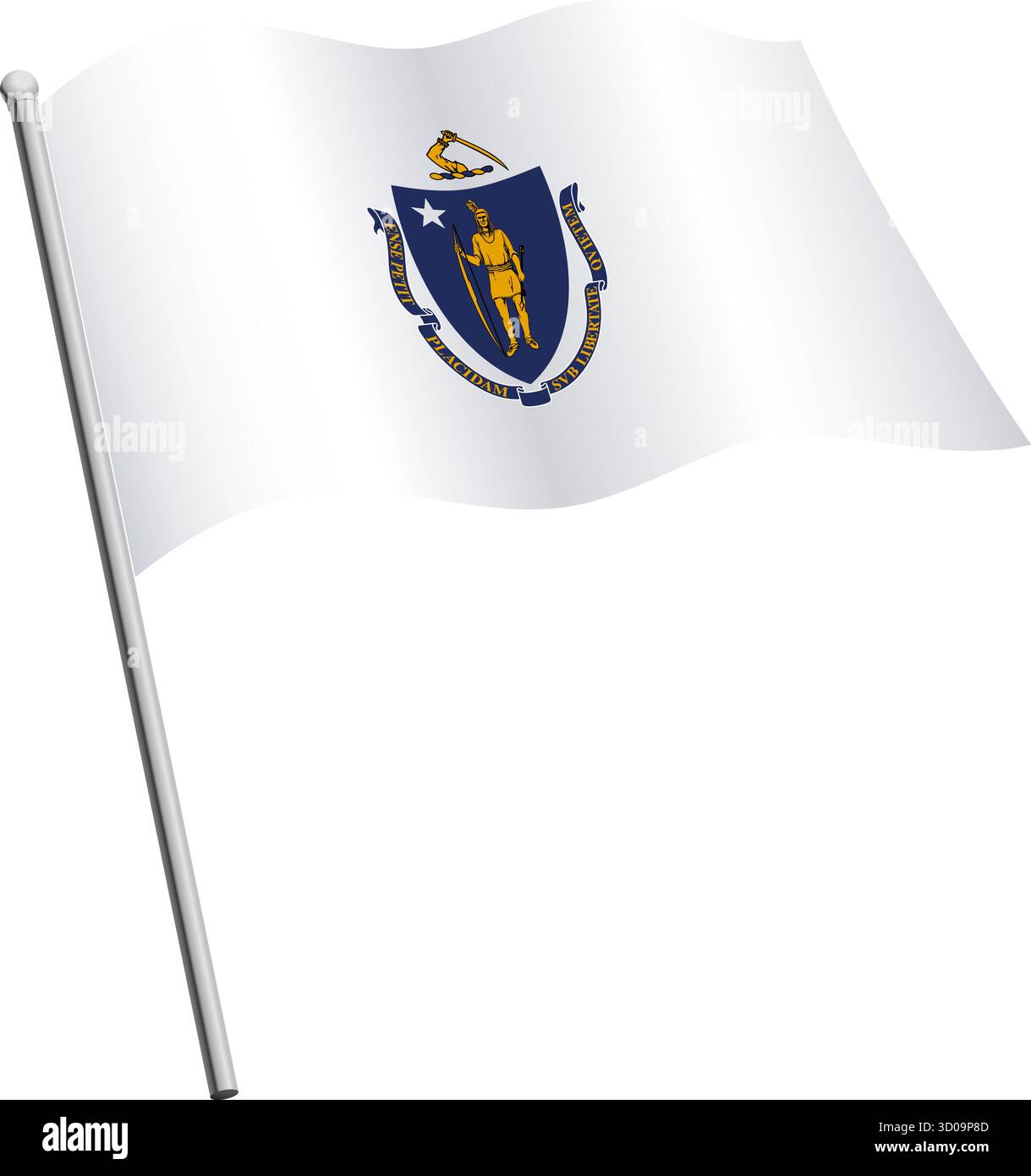 accurate correct massachusetts ma state flag flying waving flowing on ...