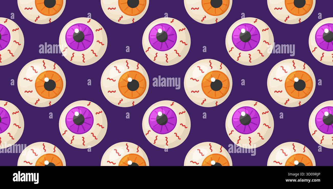 Seamless Halloween pattern with cartoon eyeballs on dark purple ...