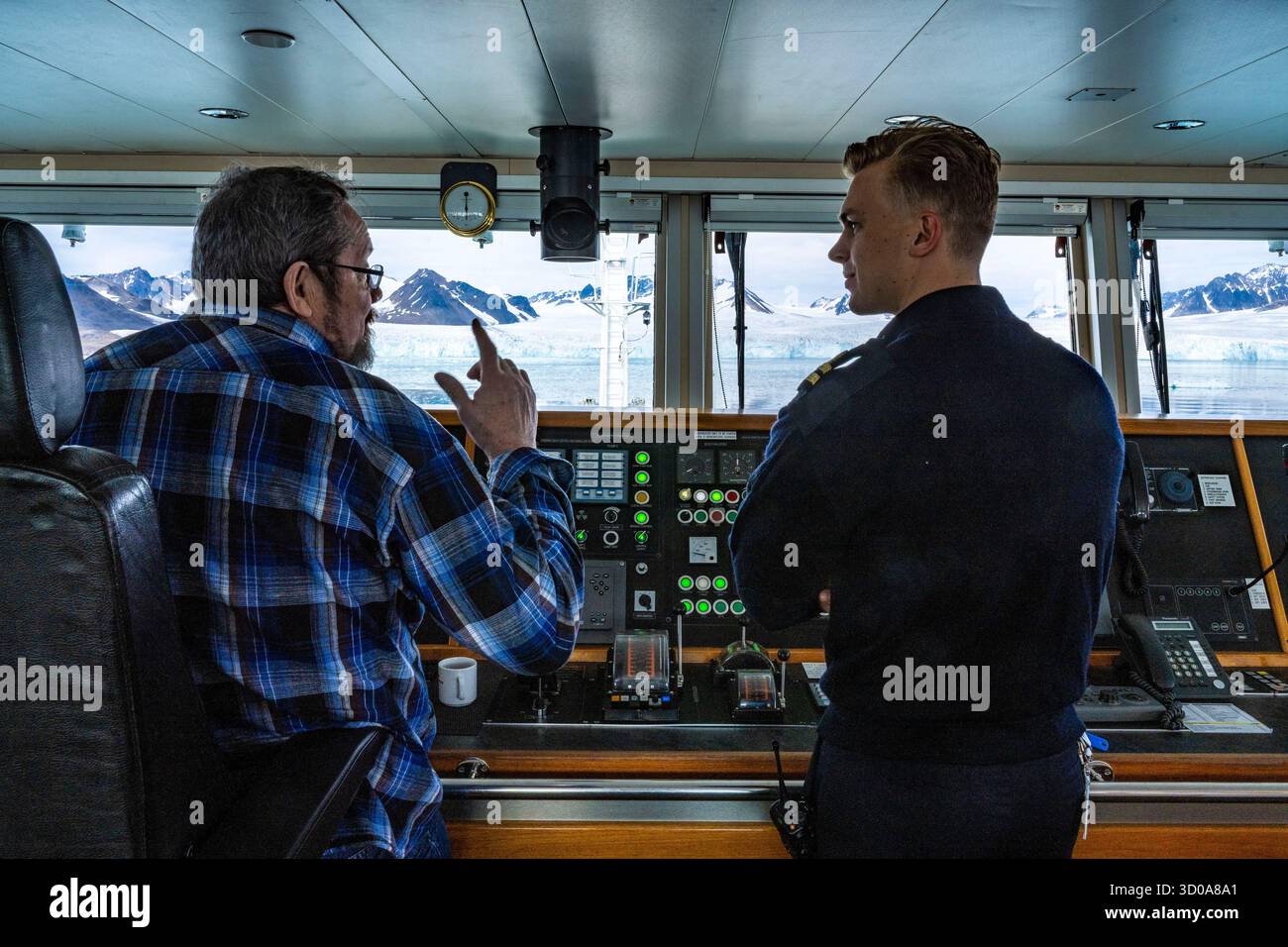 Norway, Svalbard, Spitsbergen, on the bridge of Plancius ship Stock ...