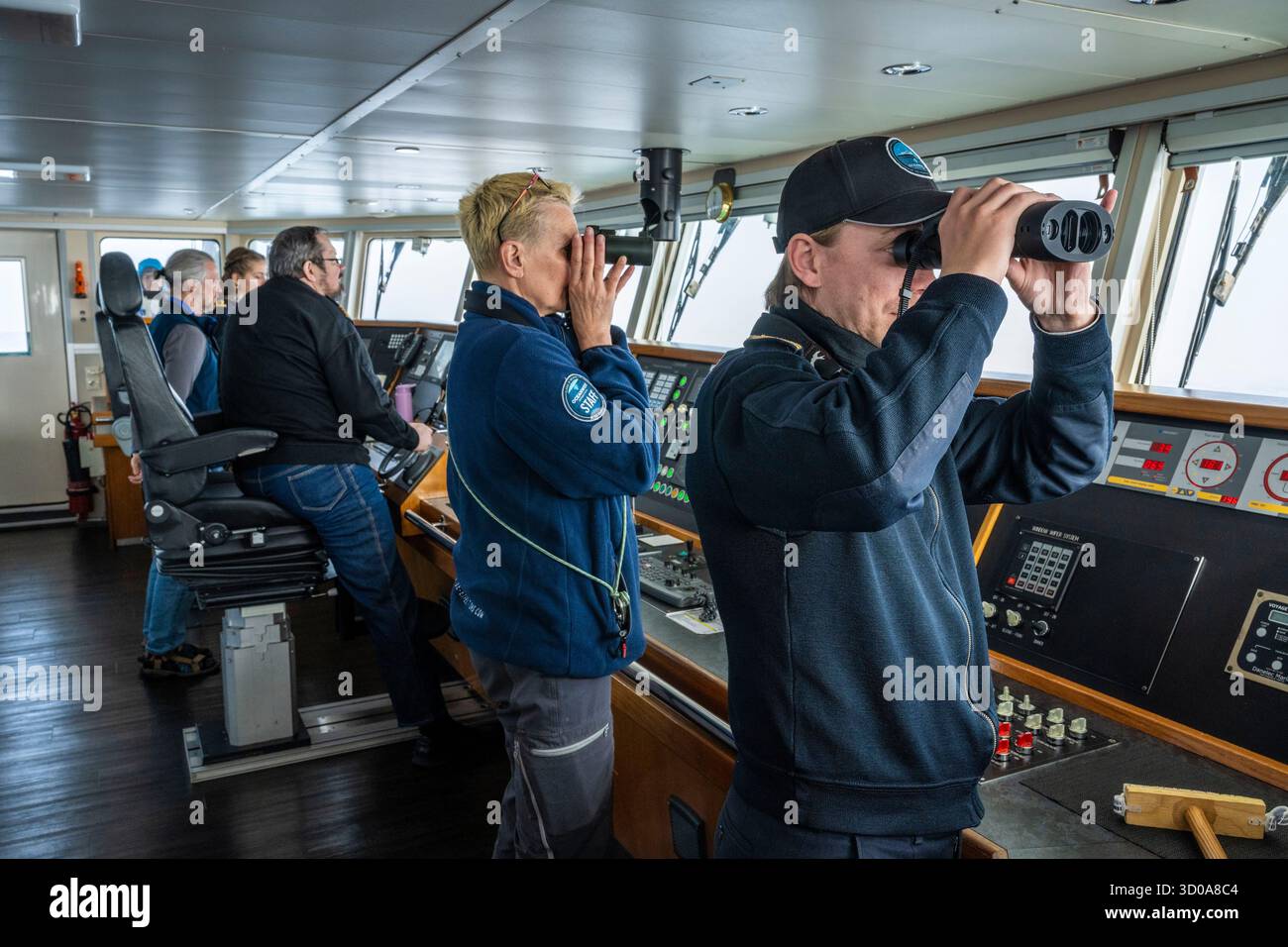 Norway, Svalbard, Spitsbergen, on the bridge of Plancius ship Stock ...
