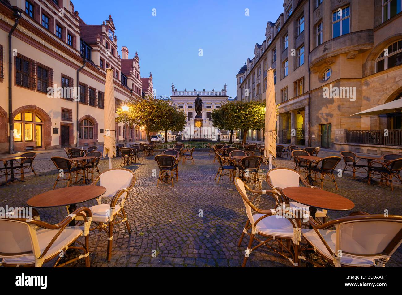 Early Morning View of the Former Leipzig Stock Exchange with Empty Café ...