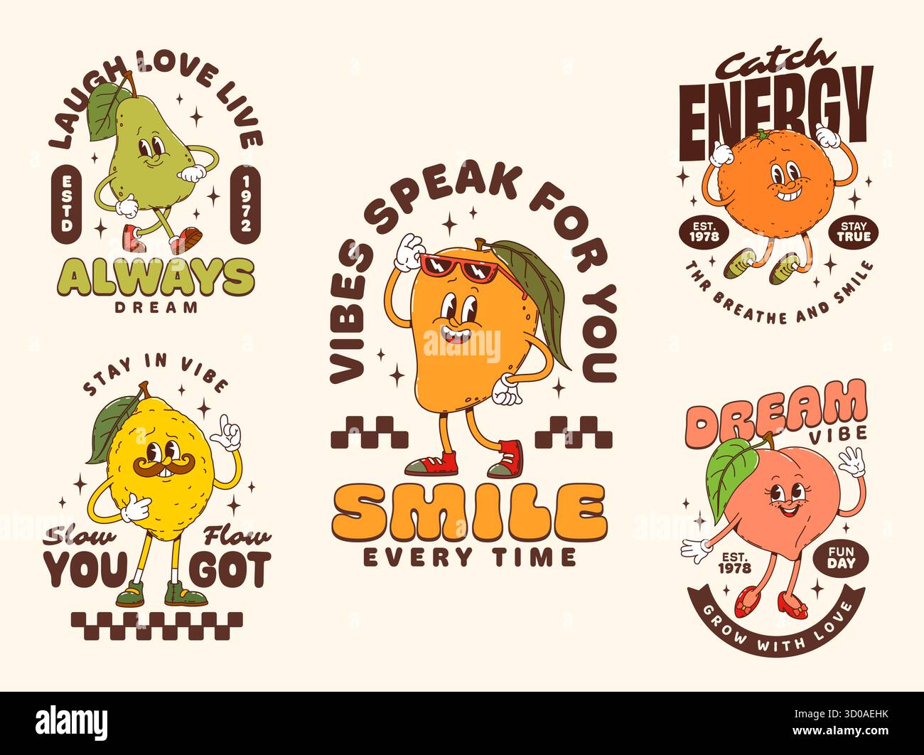Groovy fruit characters stickers Stock Vector Images - Alamy