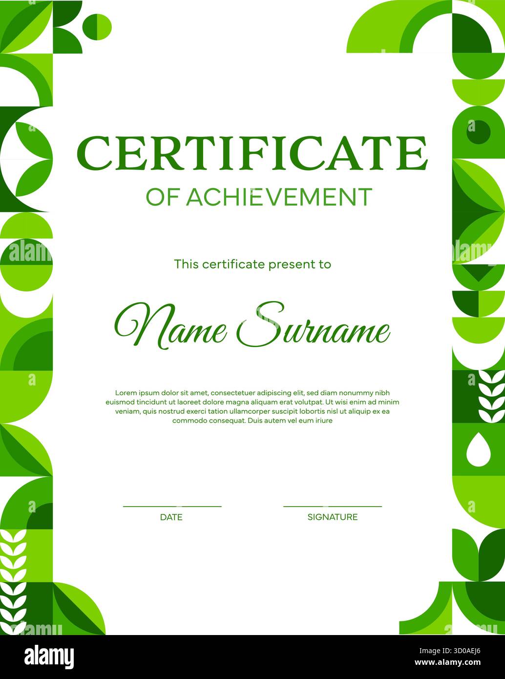 Ecology business certificate with geometric Bauhaus pattern. Nature ...