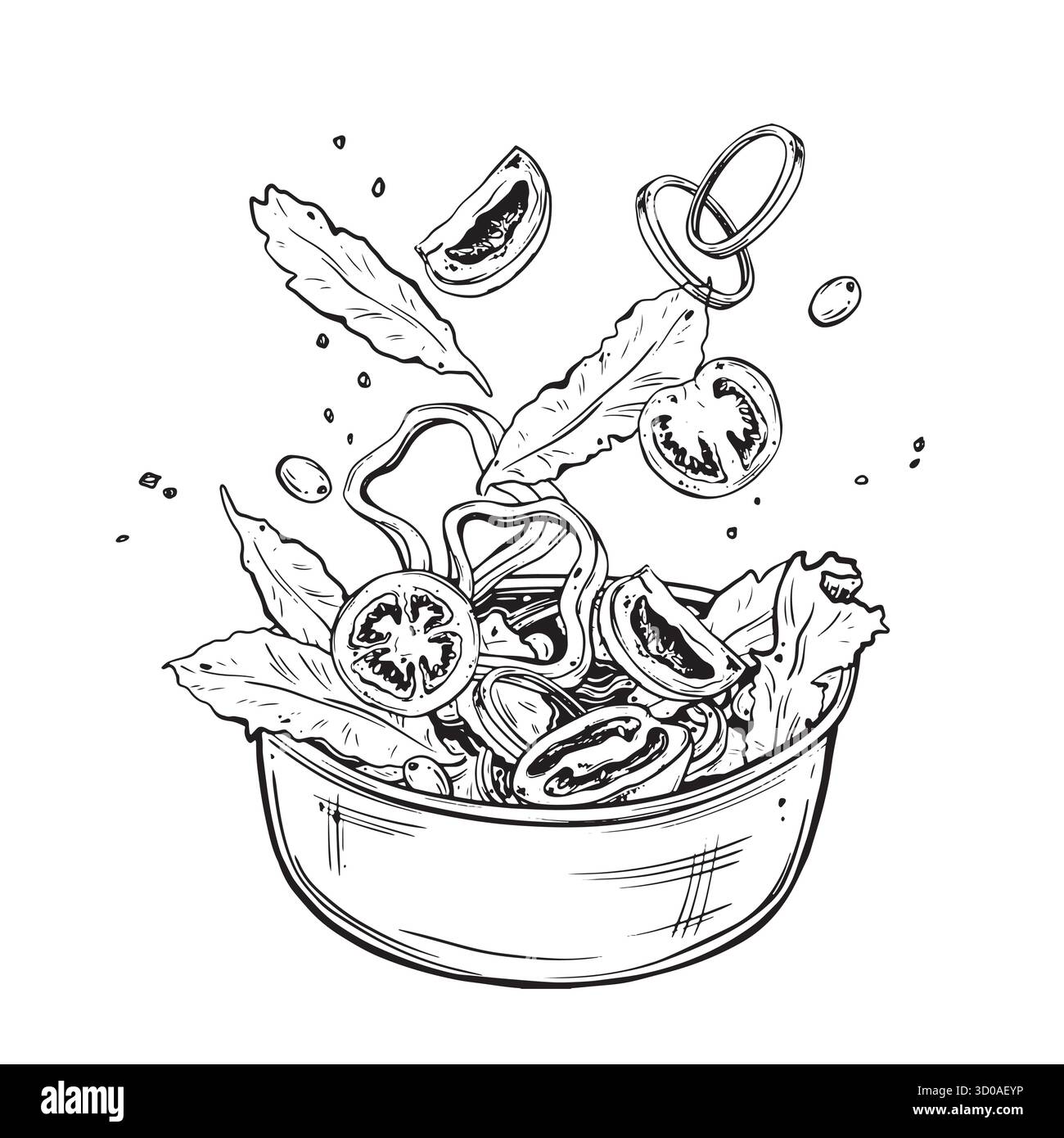 Sketch of Salad or Greens. Hand drawn ink vector illustration of Mixed ...