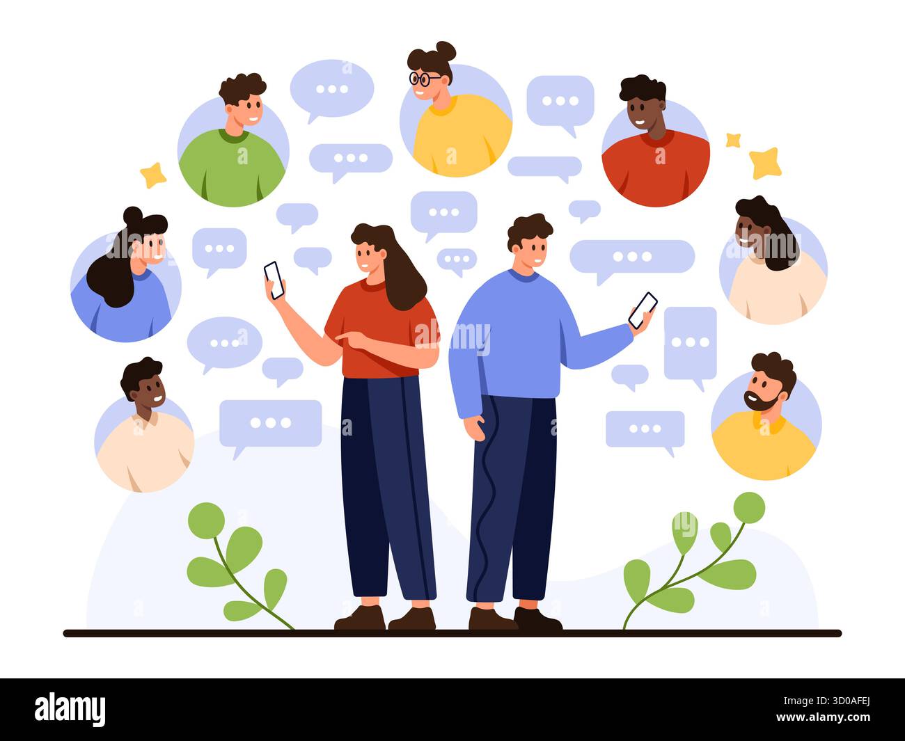 Young adults using smartphones to connect and exchange messages ...